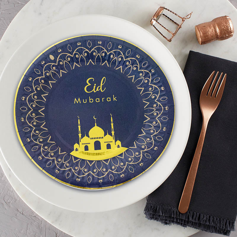 Eid Mubarak Plates (Blue and Gold) - Modesty Collection